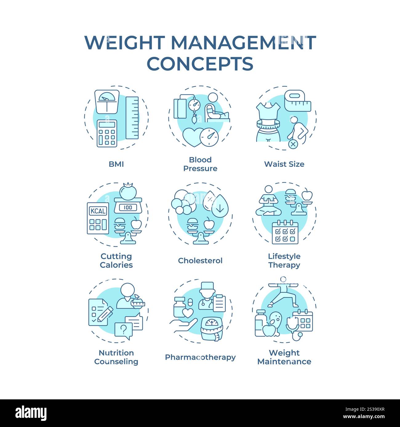 Weight management soft blue concept icons Stock Vector Image & Art - Alamy