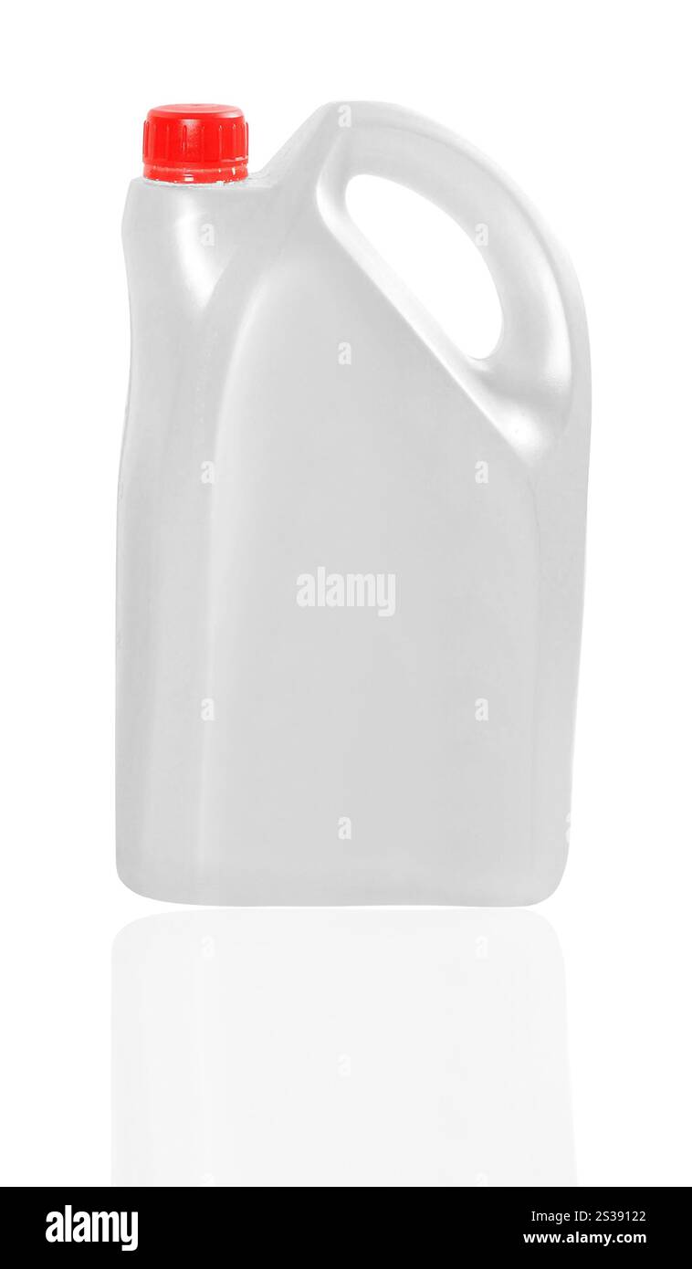 White plastic jerry can isolated on a white background Stock Photo - Alamy