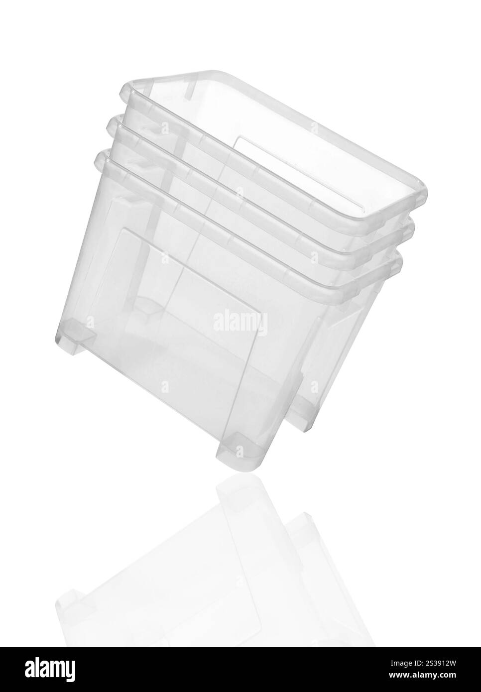 Set of plastic household baskets for storage isolated on white Stock ...