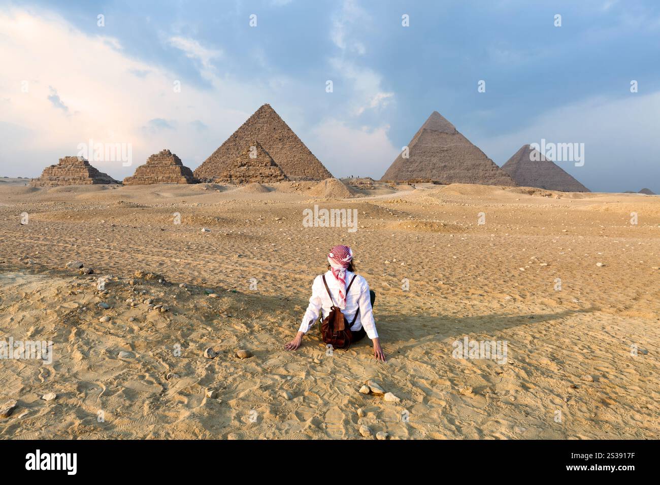 Egypt. Cairo - Giza. young blonde tourist girl with a backpack is ...