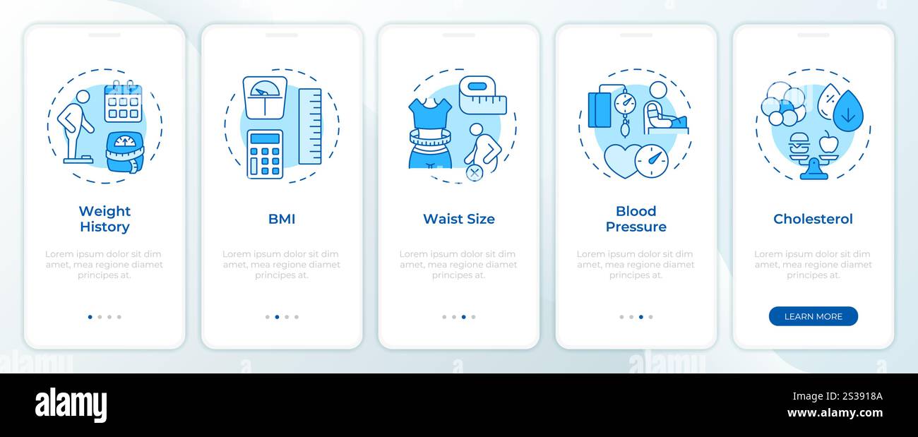 Obesity symptoms blue onboarding mobile app screen Stock Vector Image ...