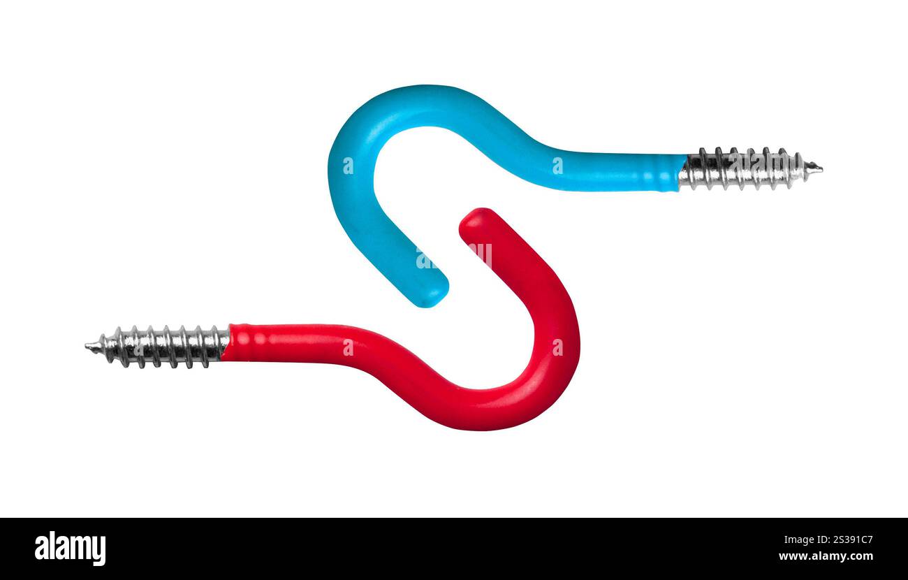blue and red screws forming the shape of a question mark isolated on ...