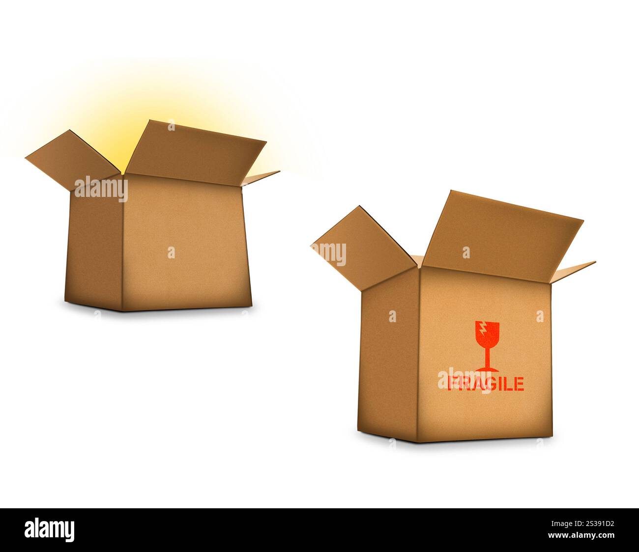 box with light from inside isolated on white background. box with light ...