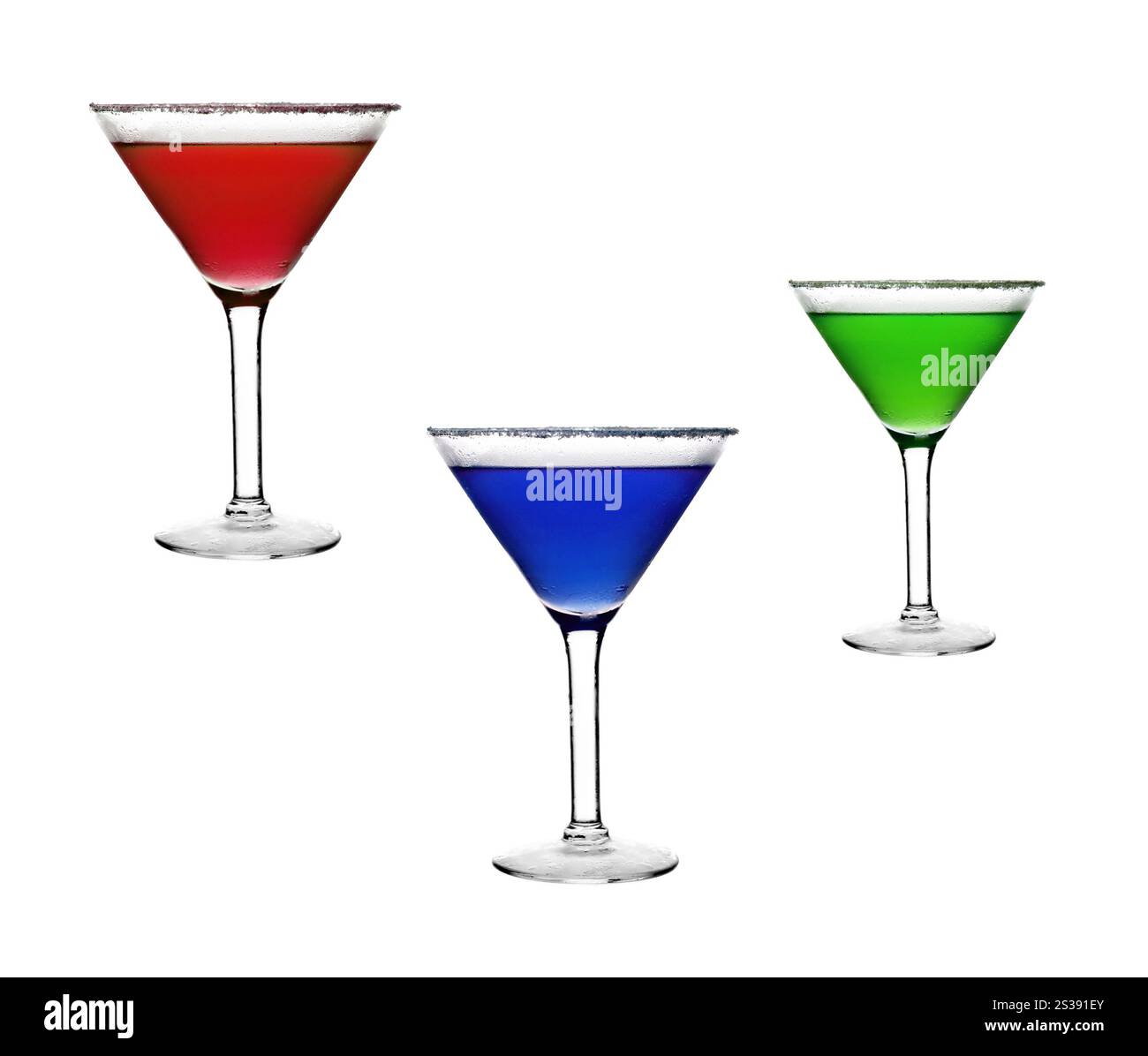 Isolated red, blue and green cocktails isolated on white background ...