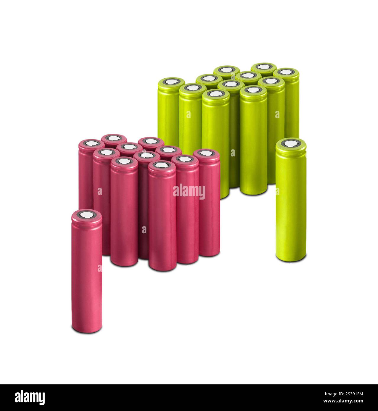 red and green AA batteries. isolated over white background Stock Photo ...
