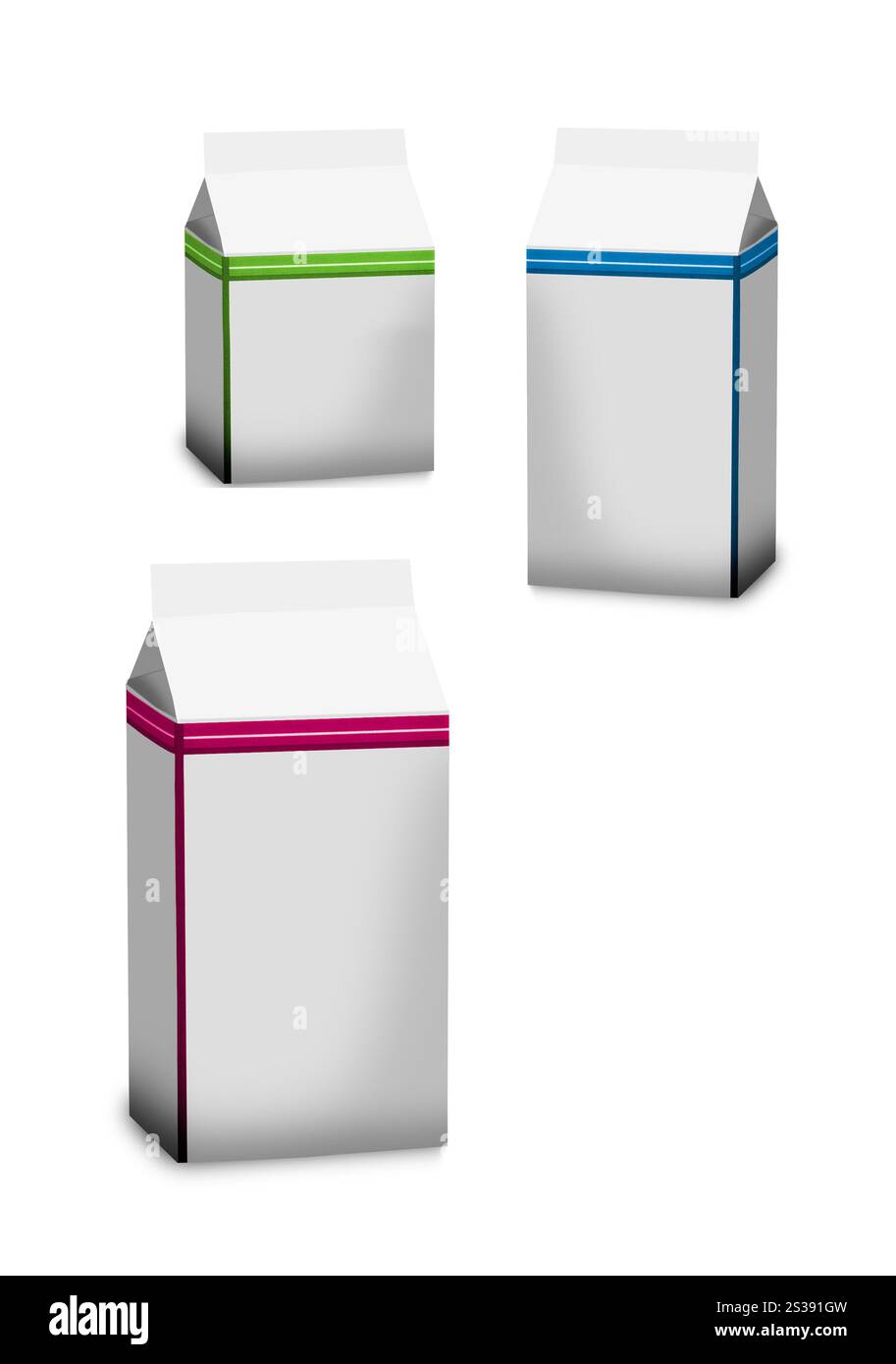 Three Milk Carton Packages on a white background. Three Milk Carton ...
