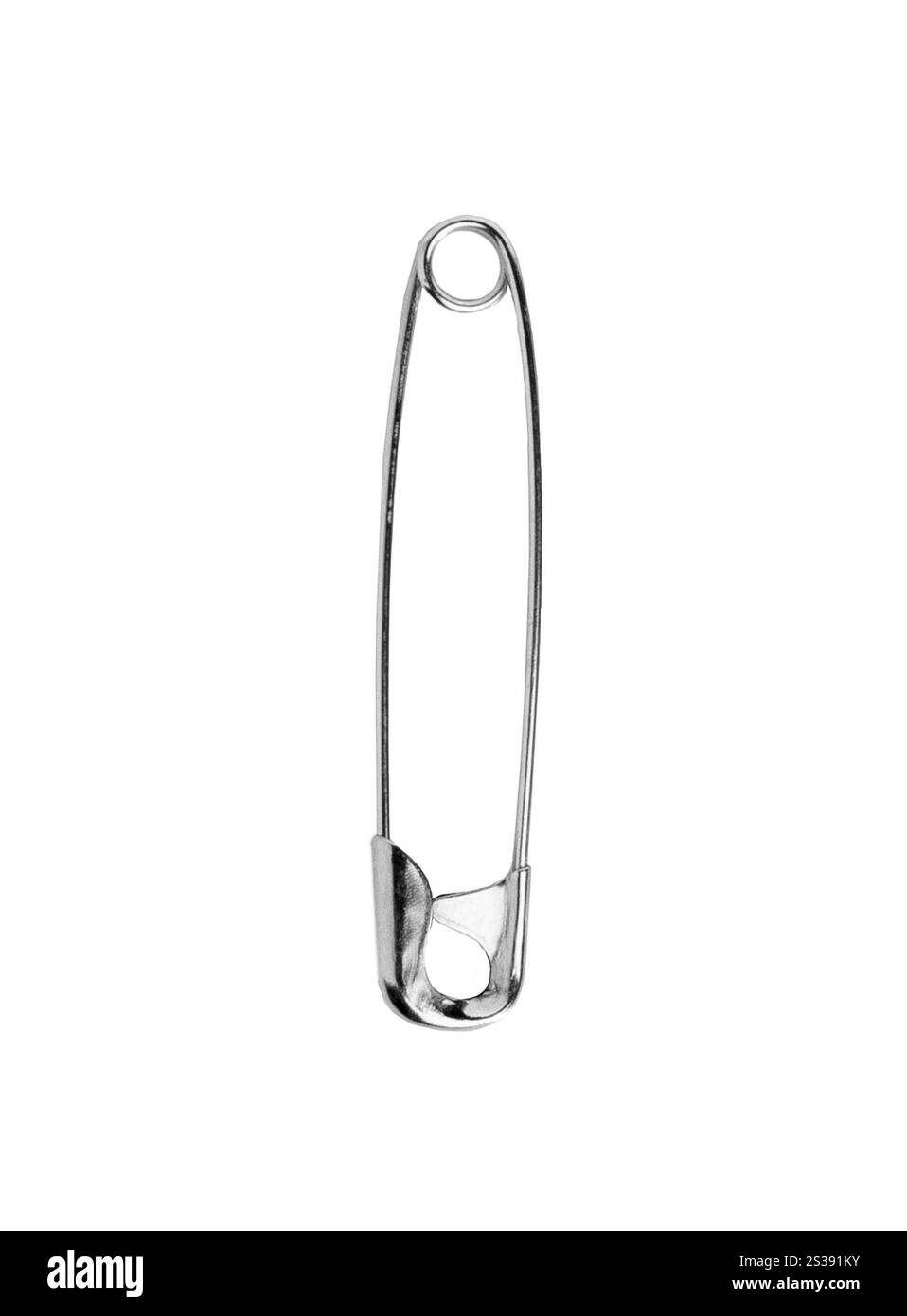 metal silhouette of a closed safety pin isolated on white background ...