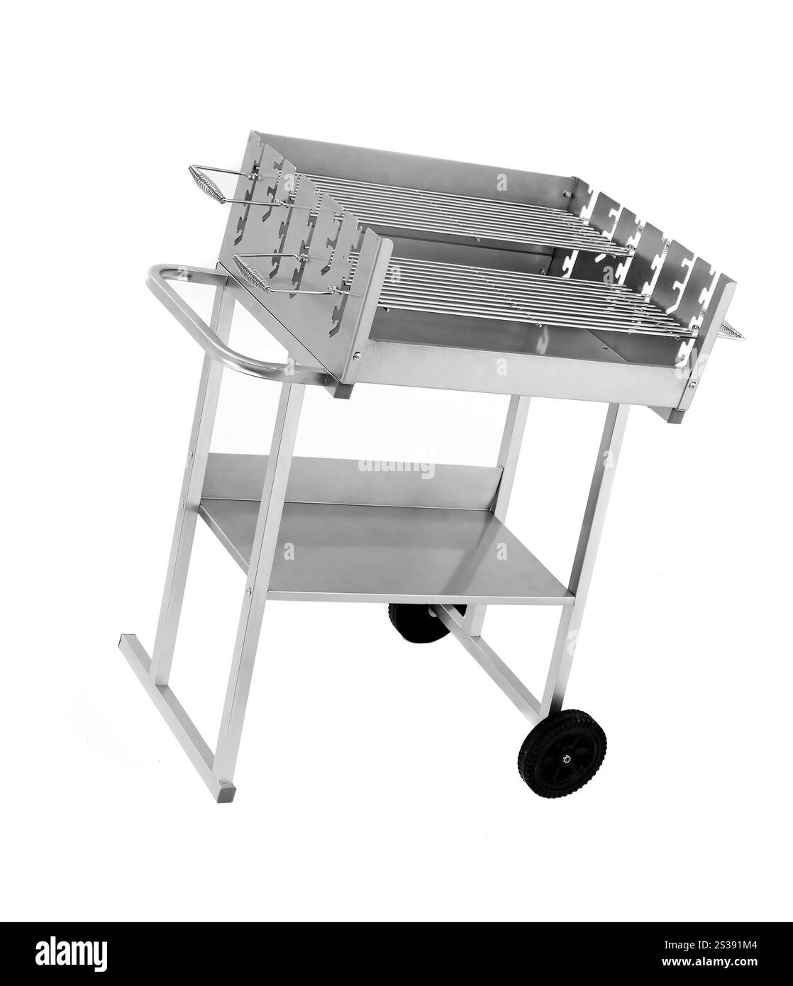 Barbecue meat on grill brazier Black and White Stock Photos & Images ...