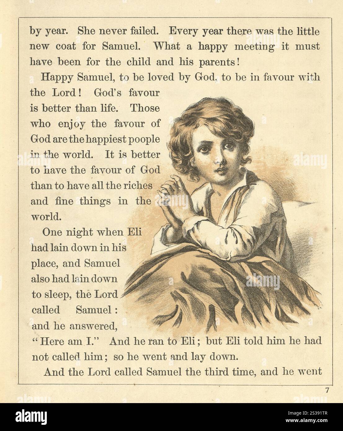 Vintage illustration of Biblical, The Story of Samuel, The Lord calling ...