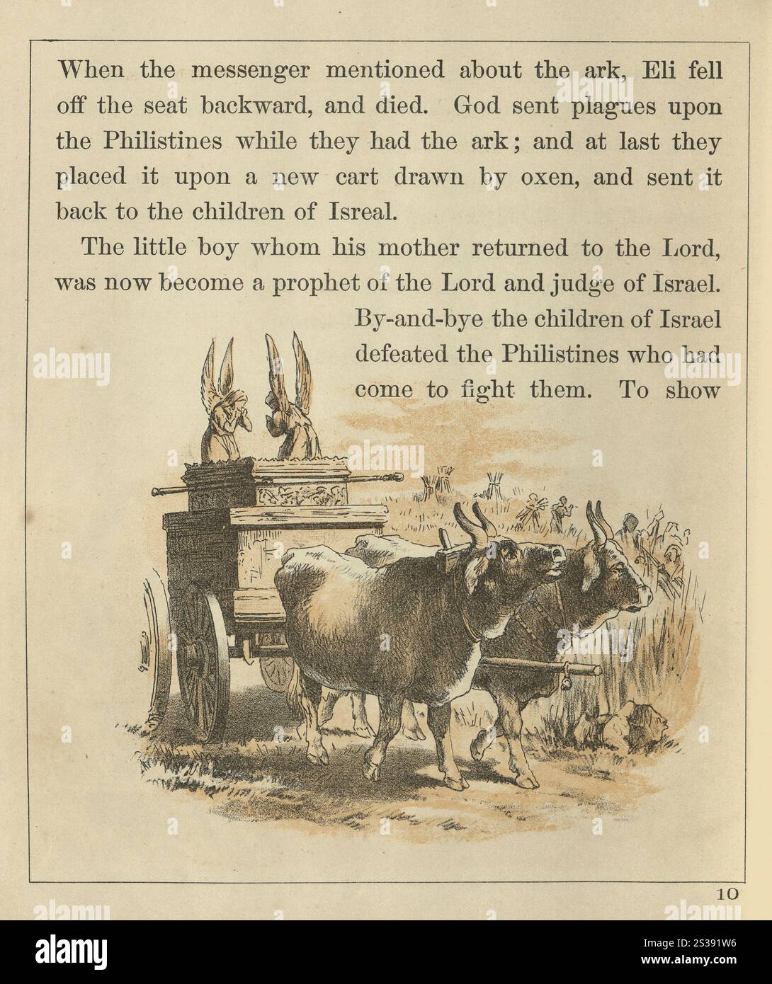 Vintage illustration of Biblical, Ark of the Covenant on a cart drawn ...