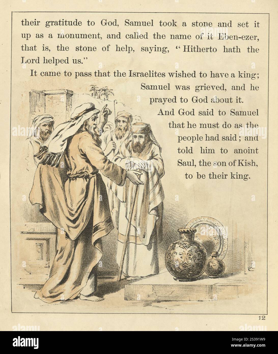 Vintage illustration of Biblical, Samuel is asked to choose a King of ...