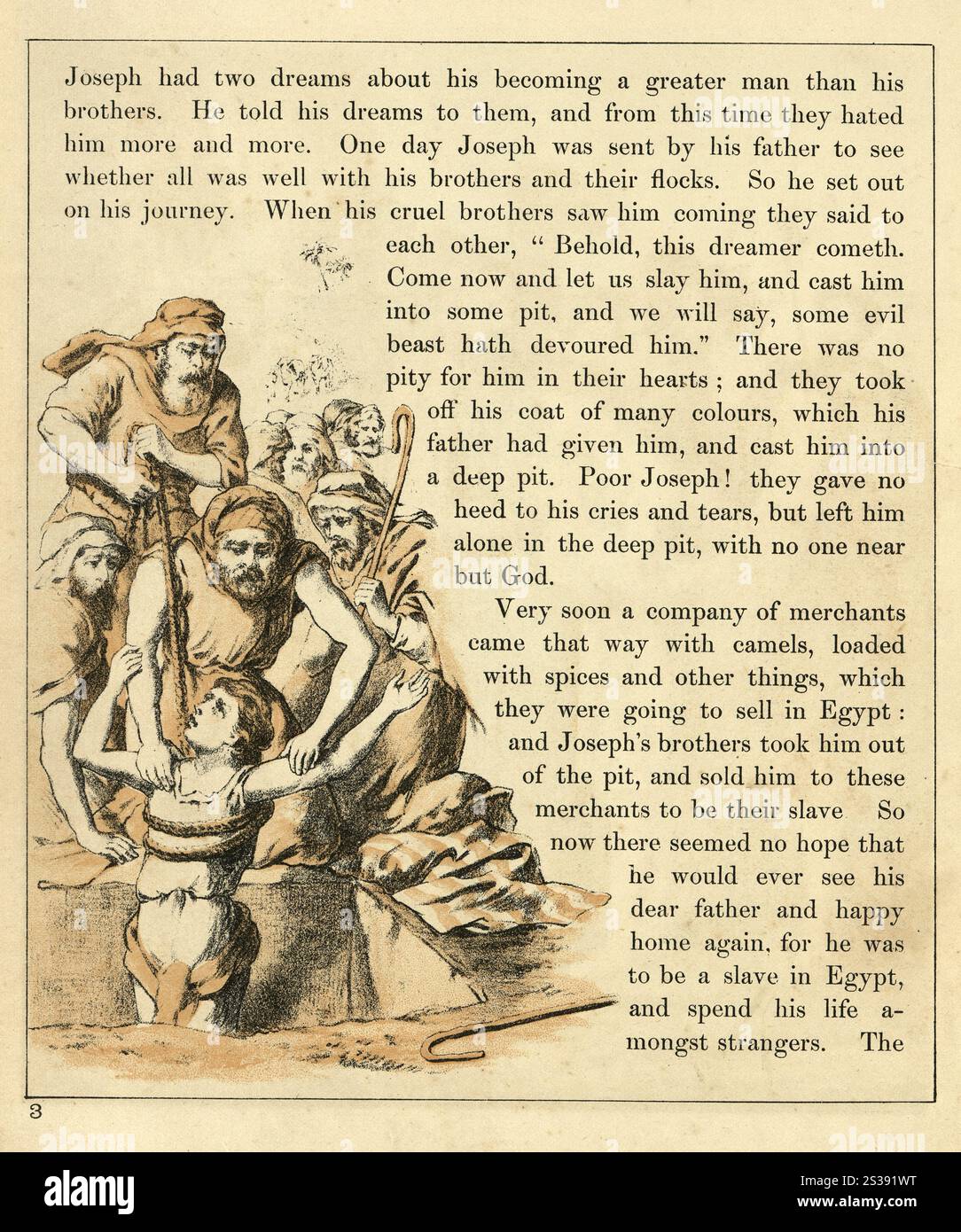 The Story of Joseph, being lowered into the pit by his brothers, Bible ...