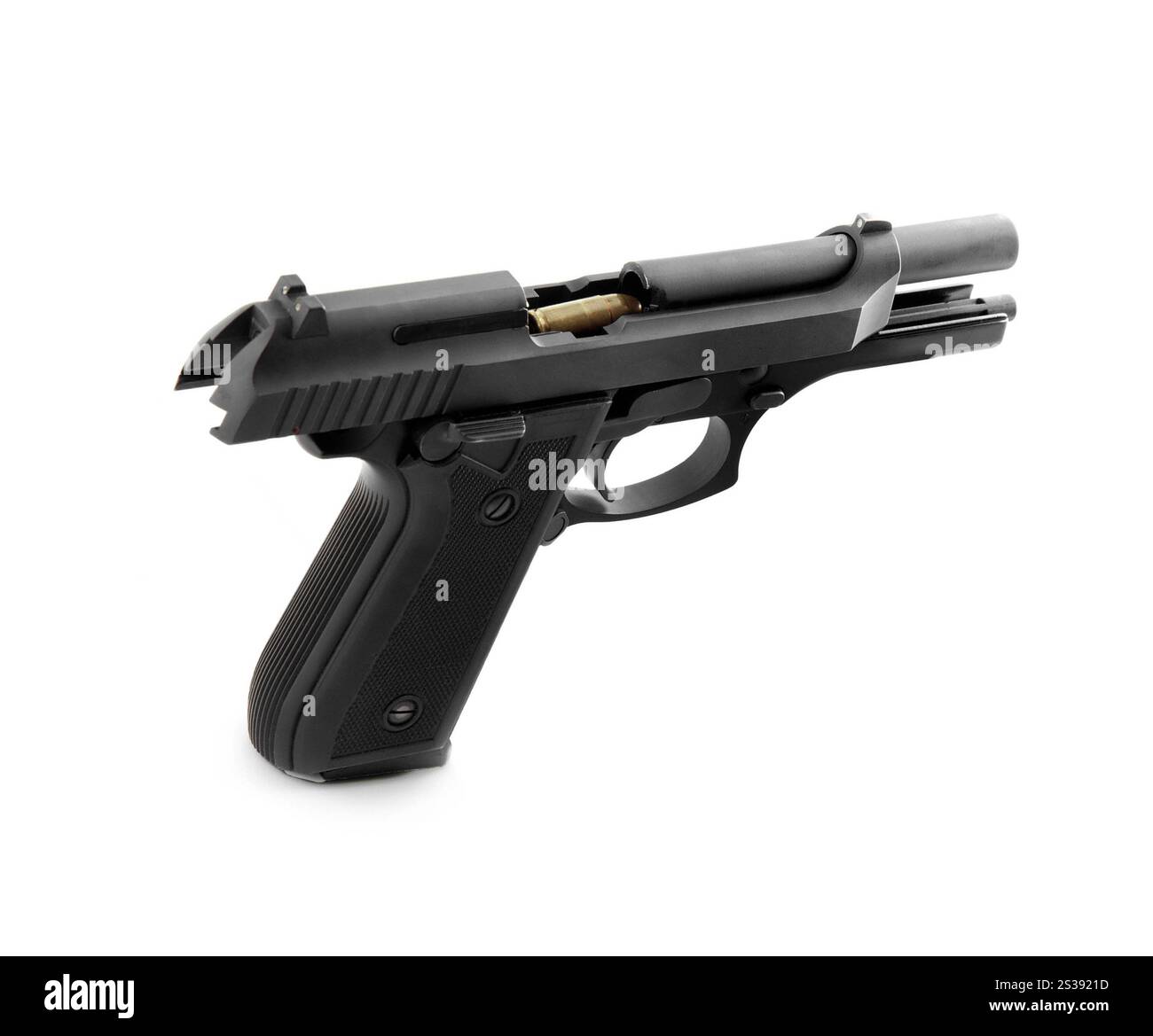 Handgun with loaded bullet isolated on white background. Handgun with ...