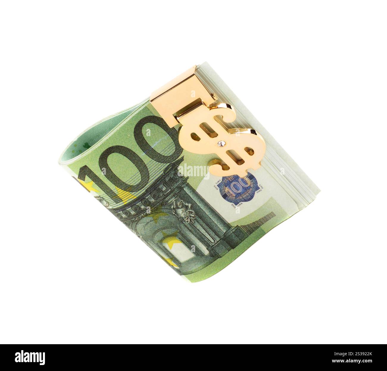 euro with golden clip isolated on white background. euro with golden ...