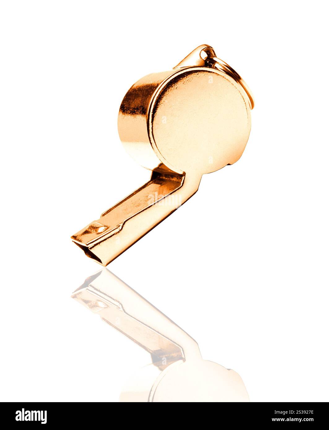 Golden whistle pendant isolated on white background. Golden whistle ...