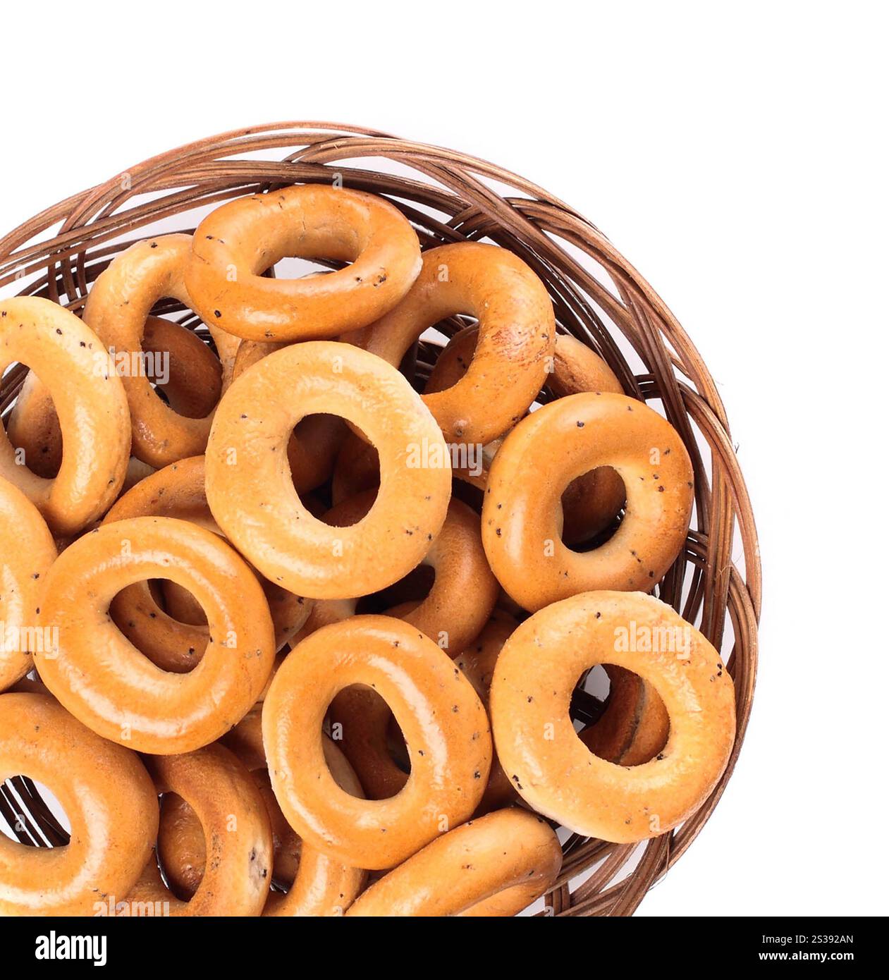 small bagels in basket isolated on white background. small bagels in ...