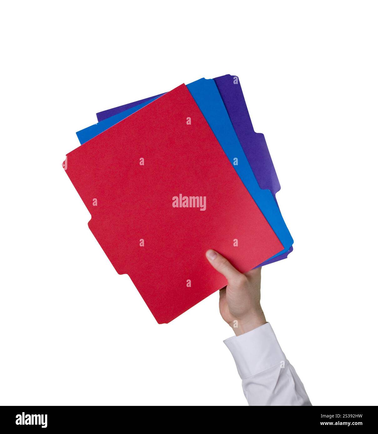 Hand holding a document folders isolated Stock Photo - Alamy