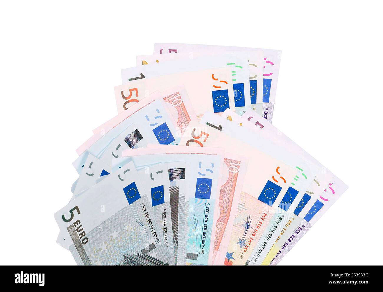 full set of banknotes of euro isolated on white. full set of banknotes ...