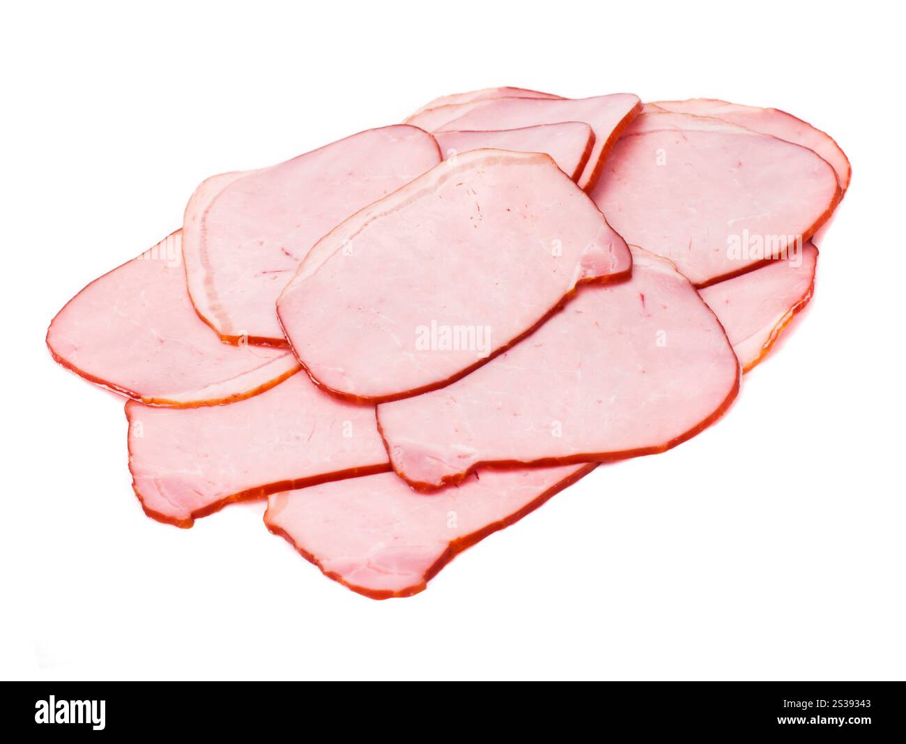 fresh folded ham on the white background Stock Photo - Alamy