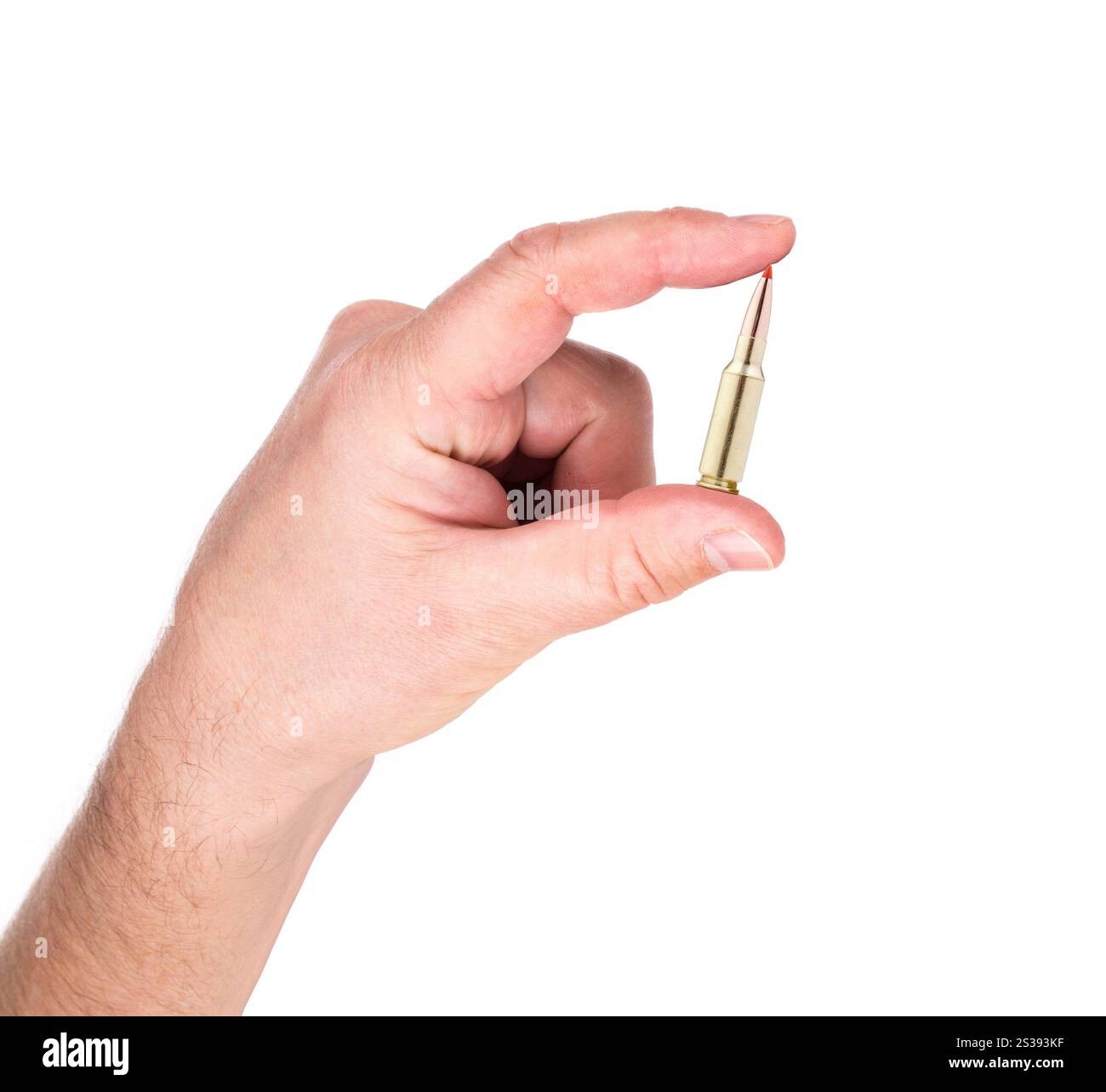 hand holding bullet isolated on white background. hand holding bullet ...