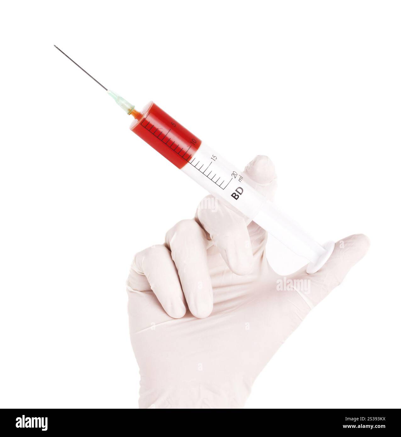 Hands of the doctors filling a syringe isolated on a white background ...