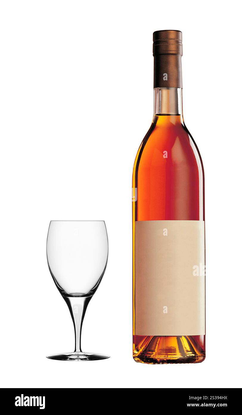 cognac glass and bottle isolated. cognac glass and bottle Stock Photo - Alamy