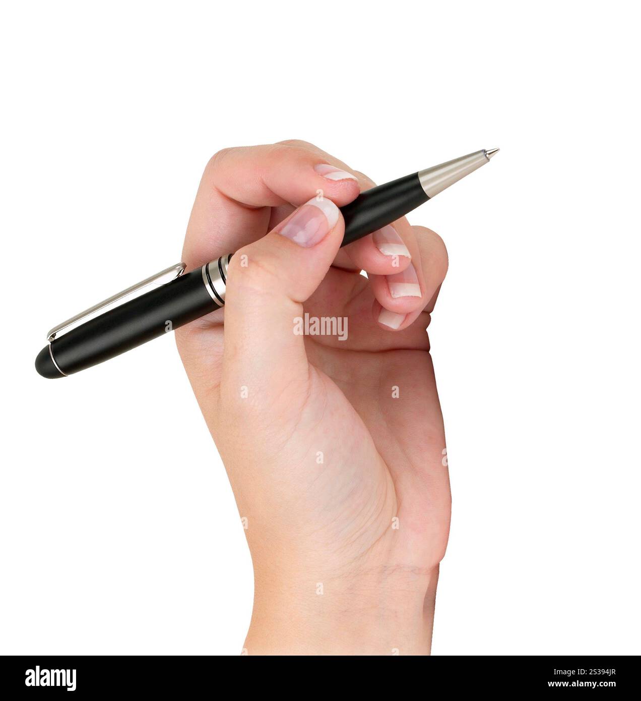 Female hand writing with pen isolated. Female hand writing with pen ...