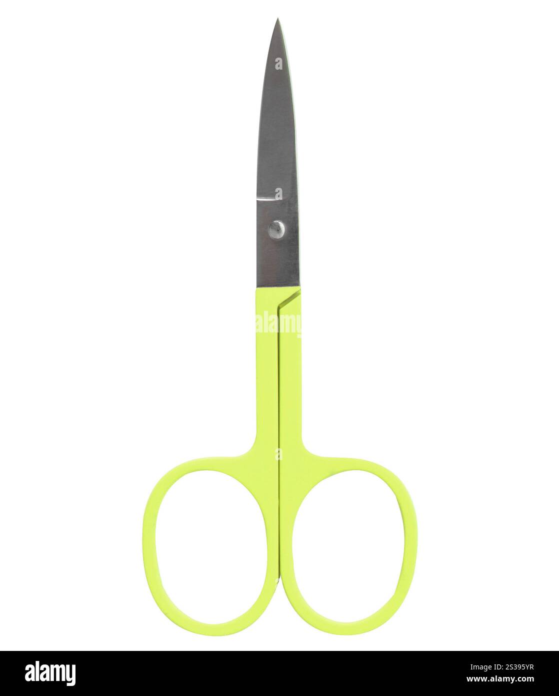 manicure scissors with yellow plastic handles isolated on white ...