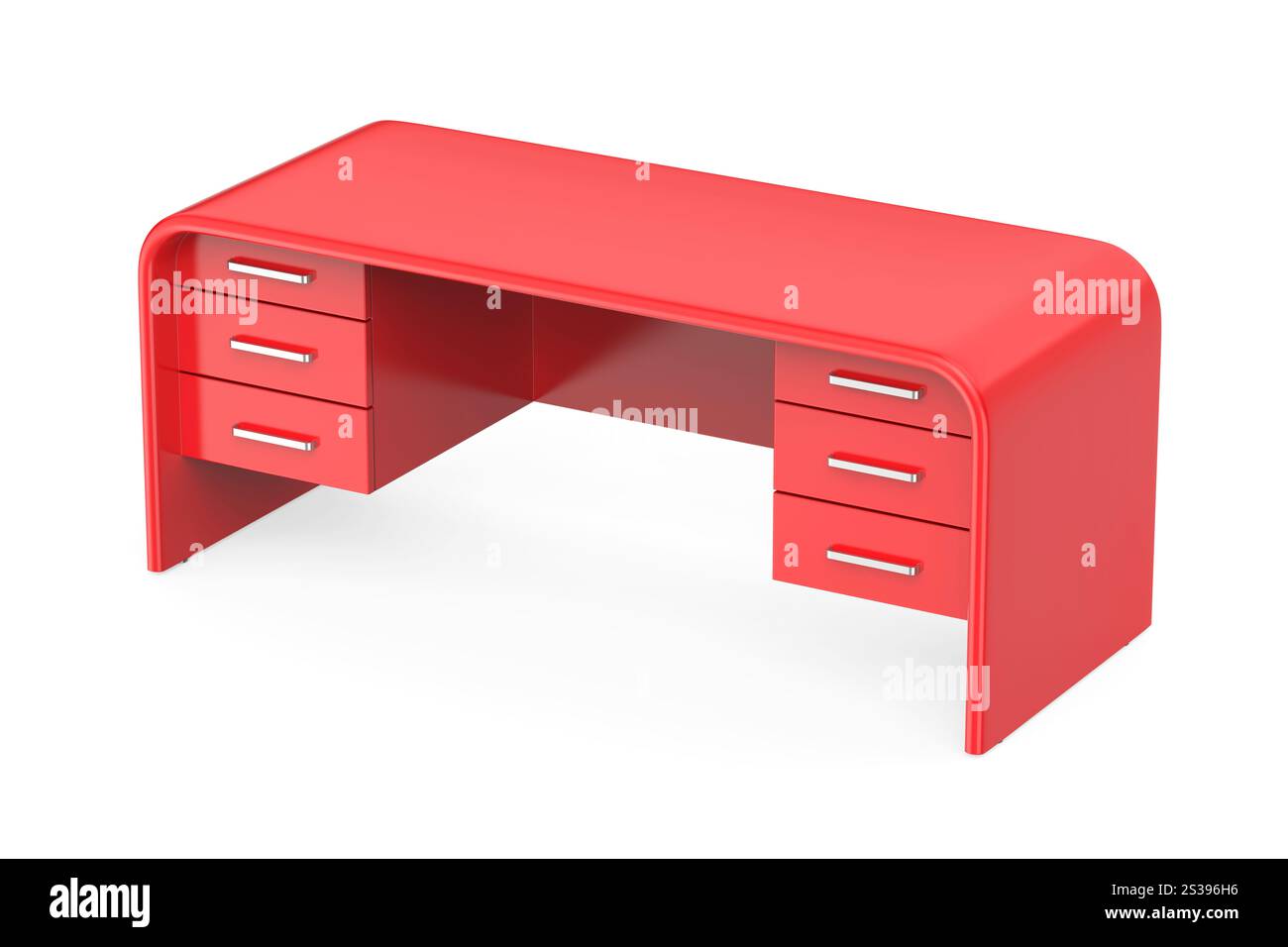 Modern red office desk with drawers on both sides on white background ...