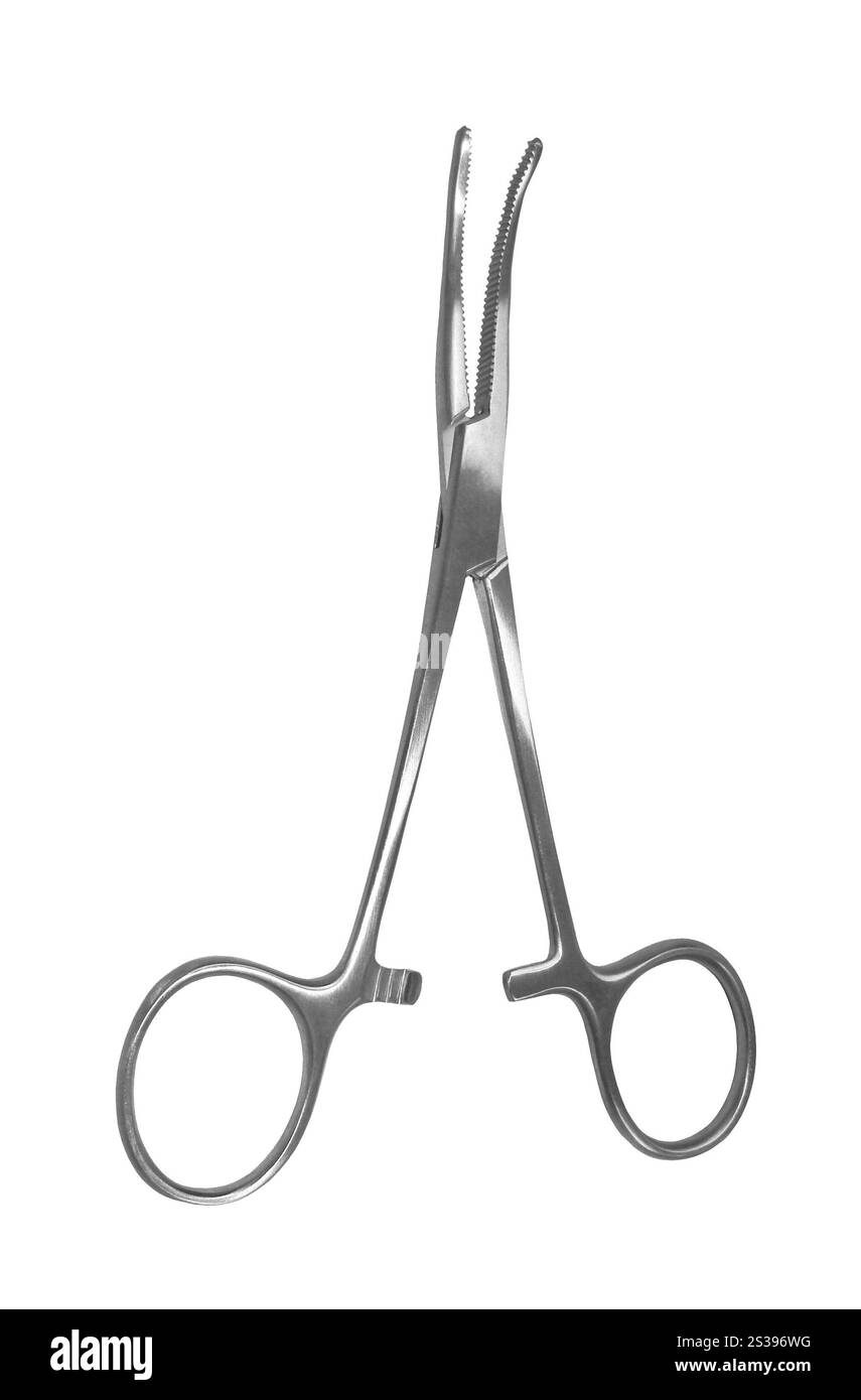 surgical clamps on a white background. surgical clamps Stock Photo - Alamy