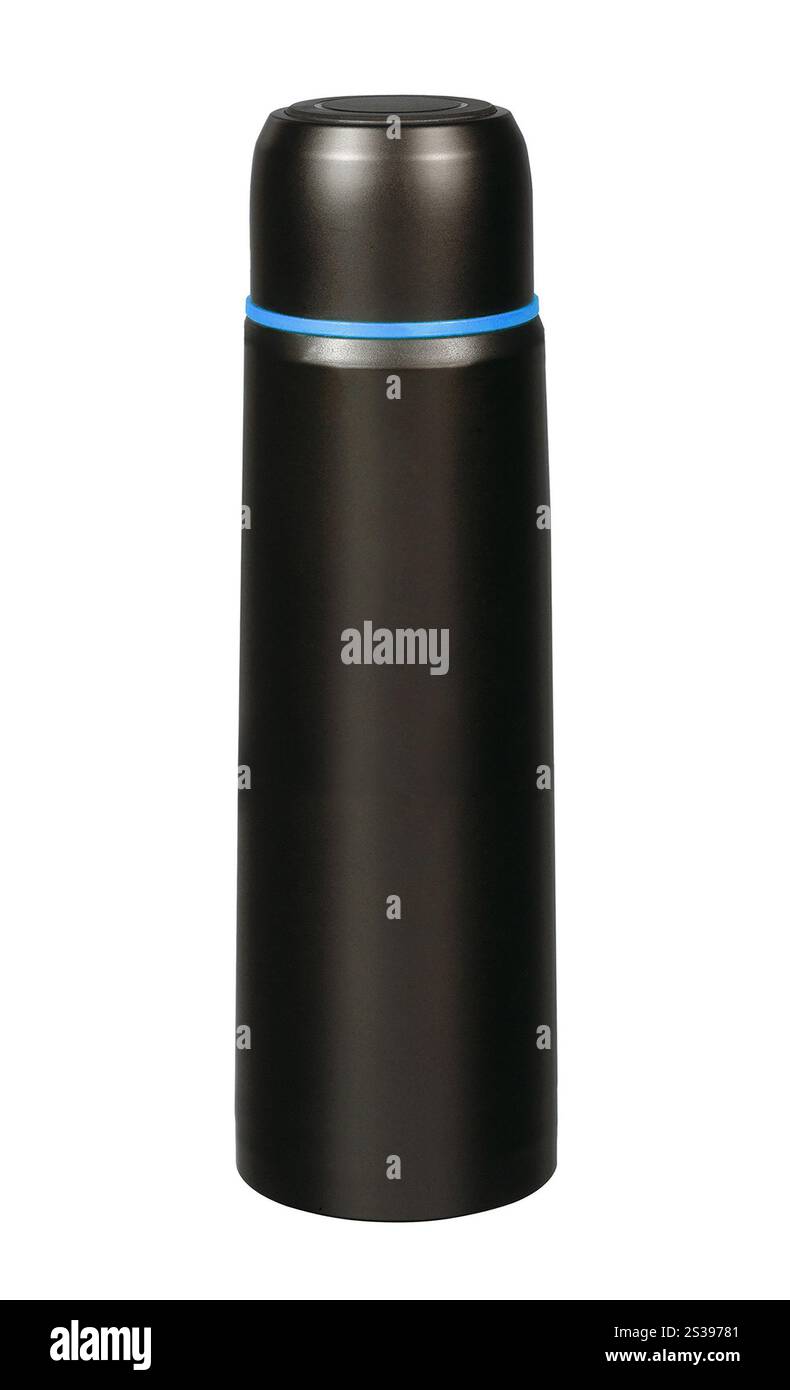 Black thermos isolated on white background Stock Photo - Alamy
