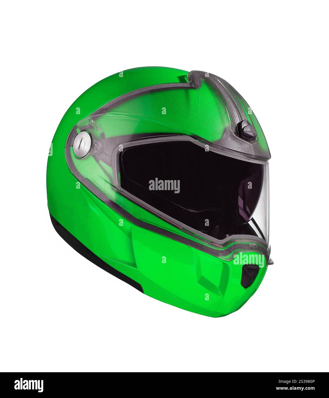 green shiny motorcycle helmet isolated on white background. green shiny ...