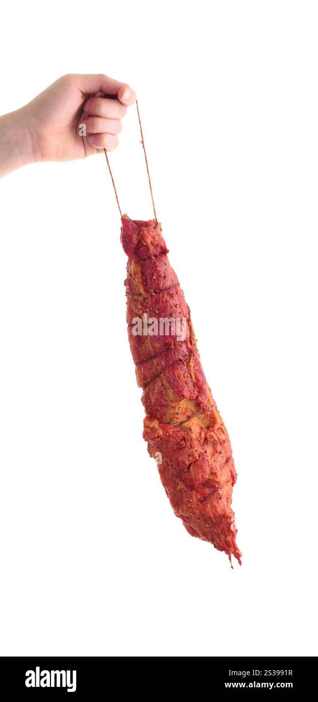 hand holding meat isolated on white background. hand holding meat Stock ...