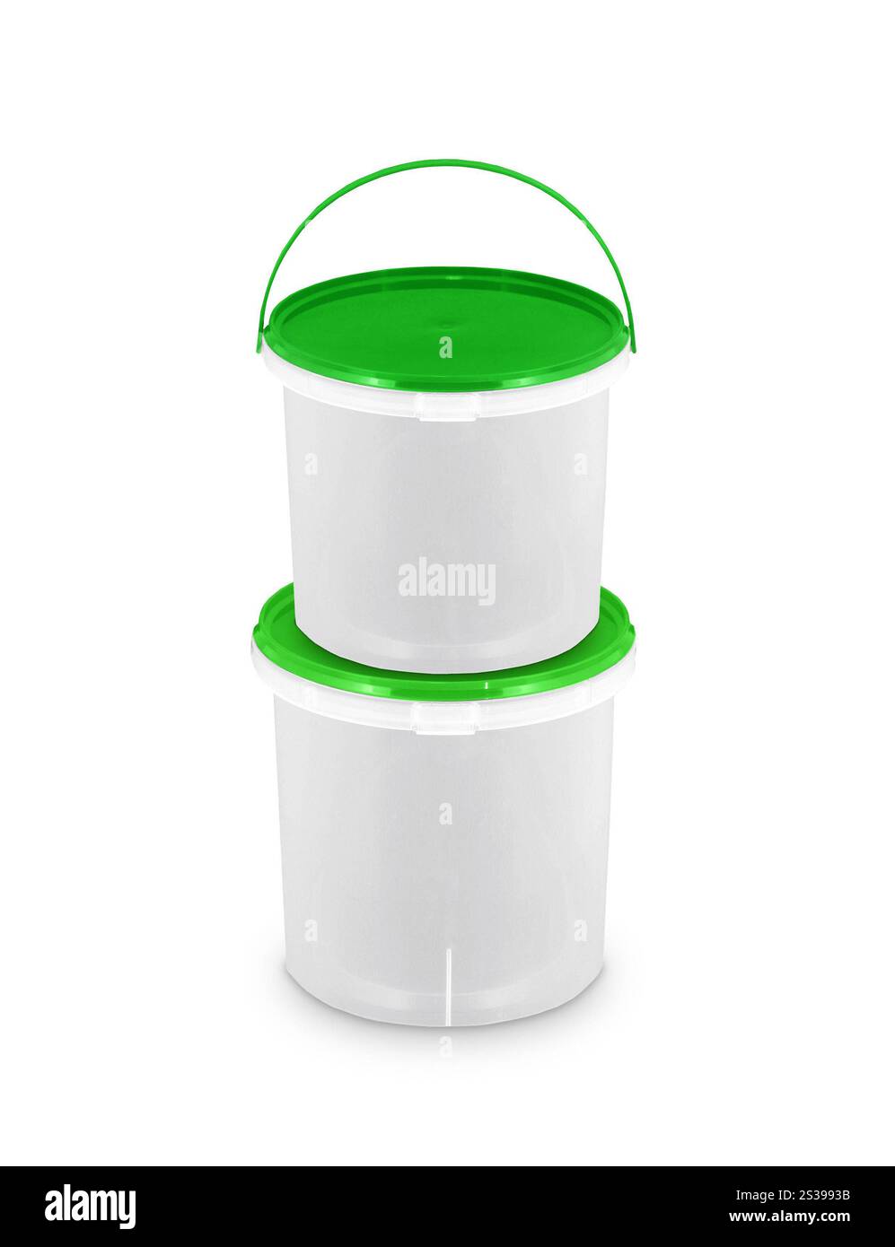 green paint in two buckets isolated on a white background. green paint ...