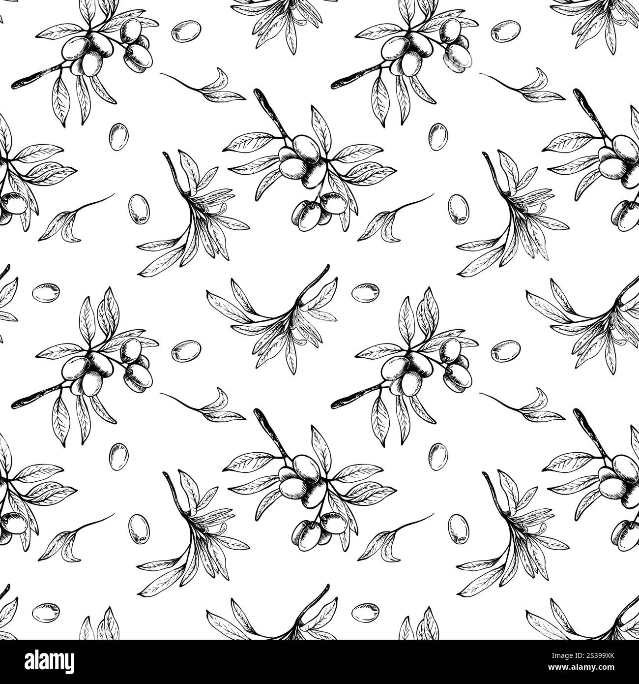 Olive tree branch with leaves and berries fruit vector seamless pattern ...
