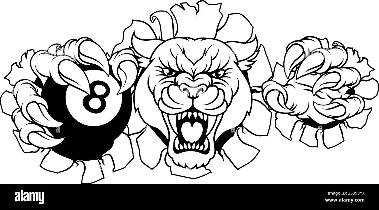 Panther Leopard Cougar Cat Billiards Pool Mascot Stock Vector Image ...