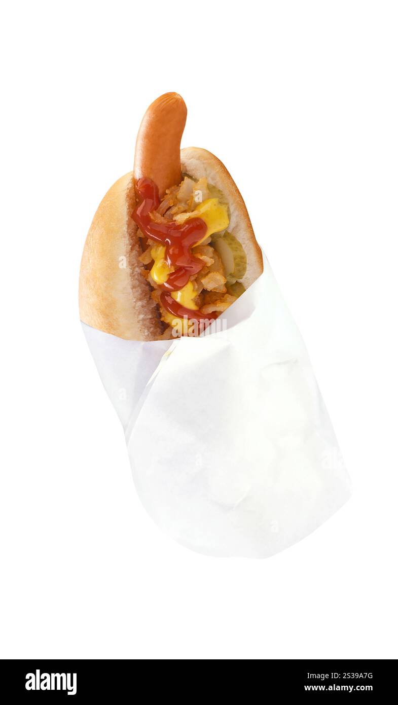 traditional hot dog in pack isolated on white. traditional hot dog in ...