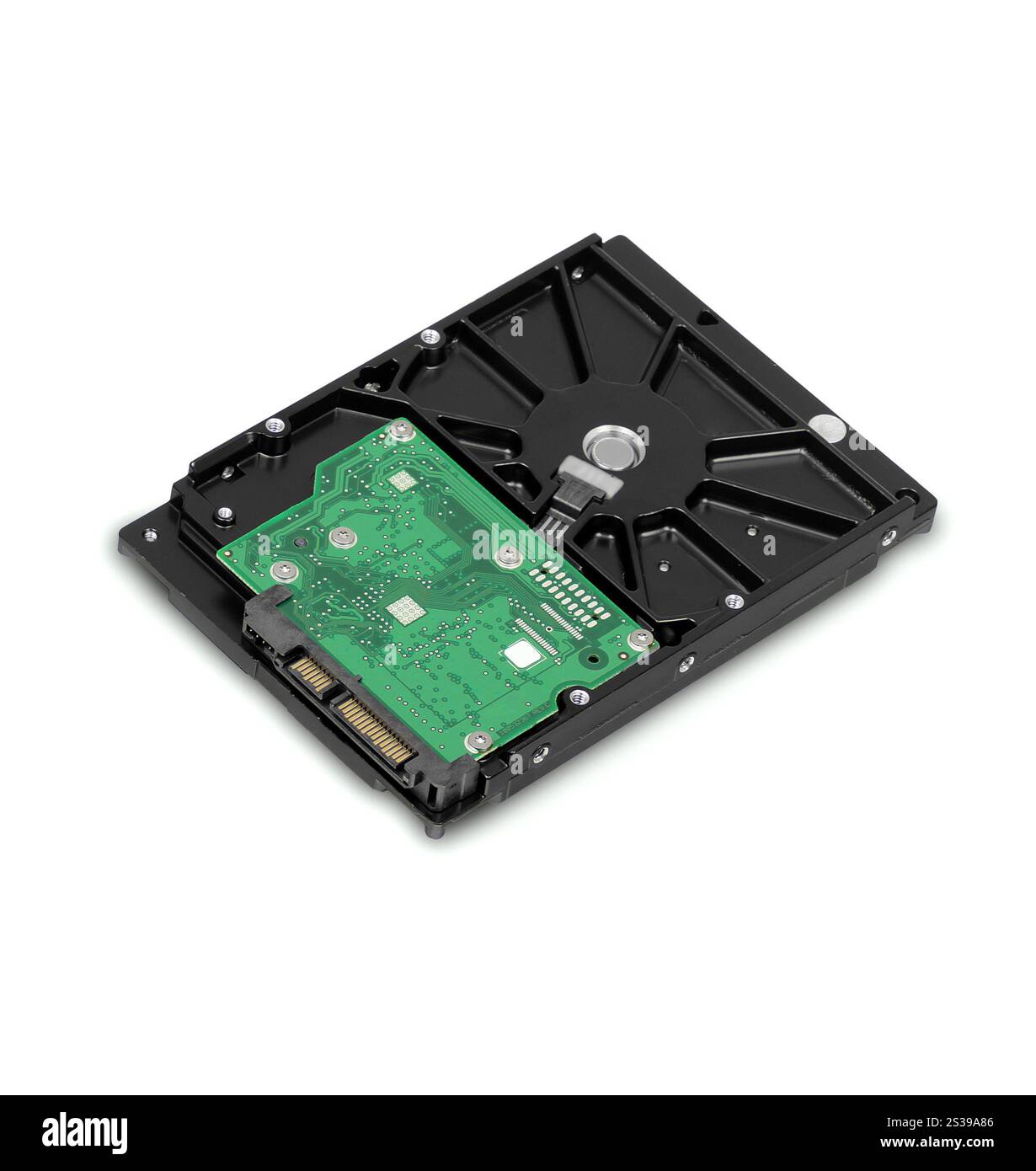 open hard drive unit from above isolated on white background. open hard ...