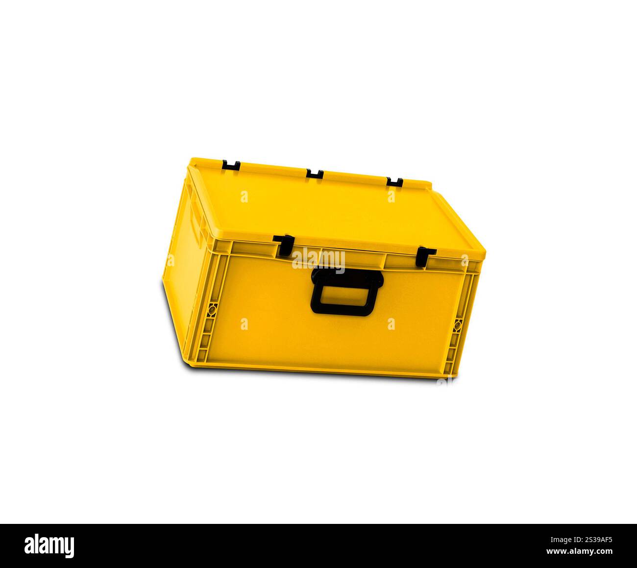 Yellow plastic box isolated on white background Stock Photo - Alamy