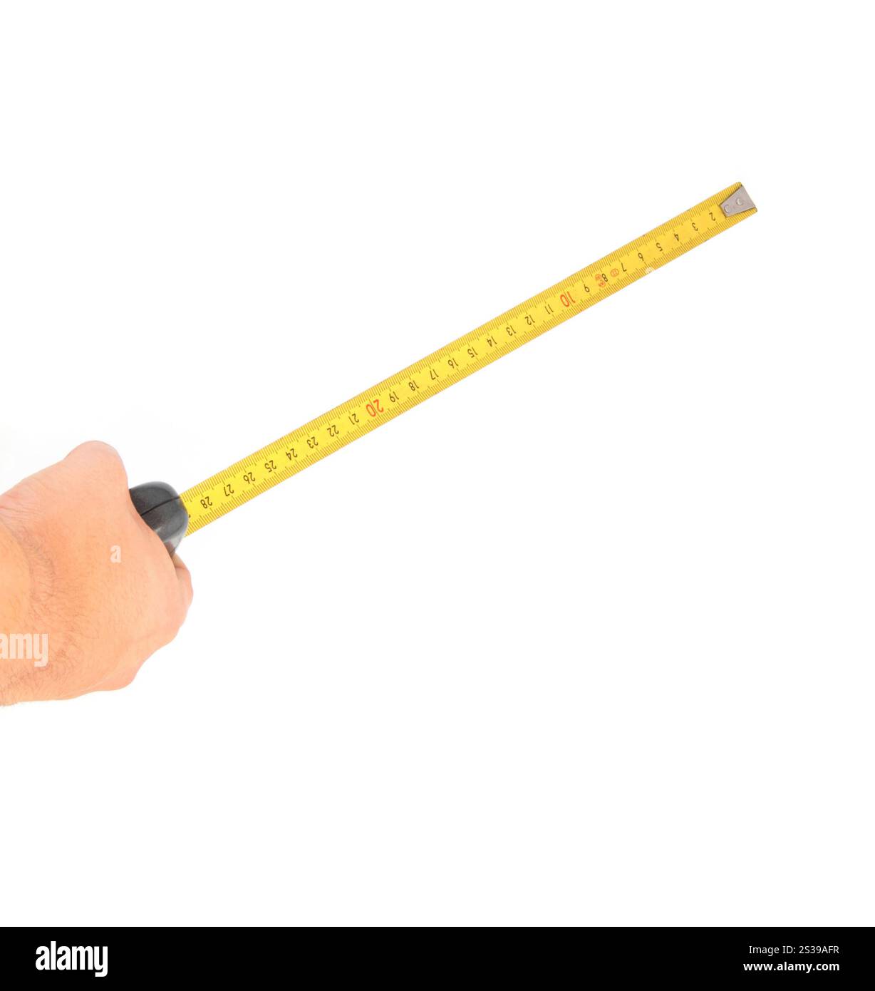 hand measuring by tape measure isolated on white background. hand ...