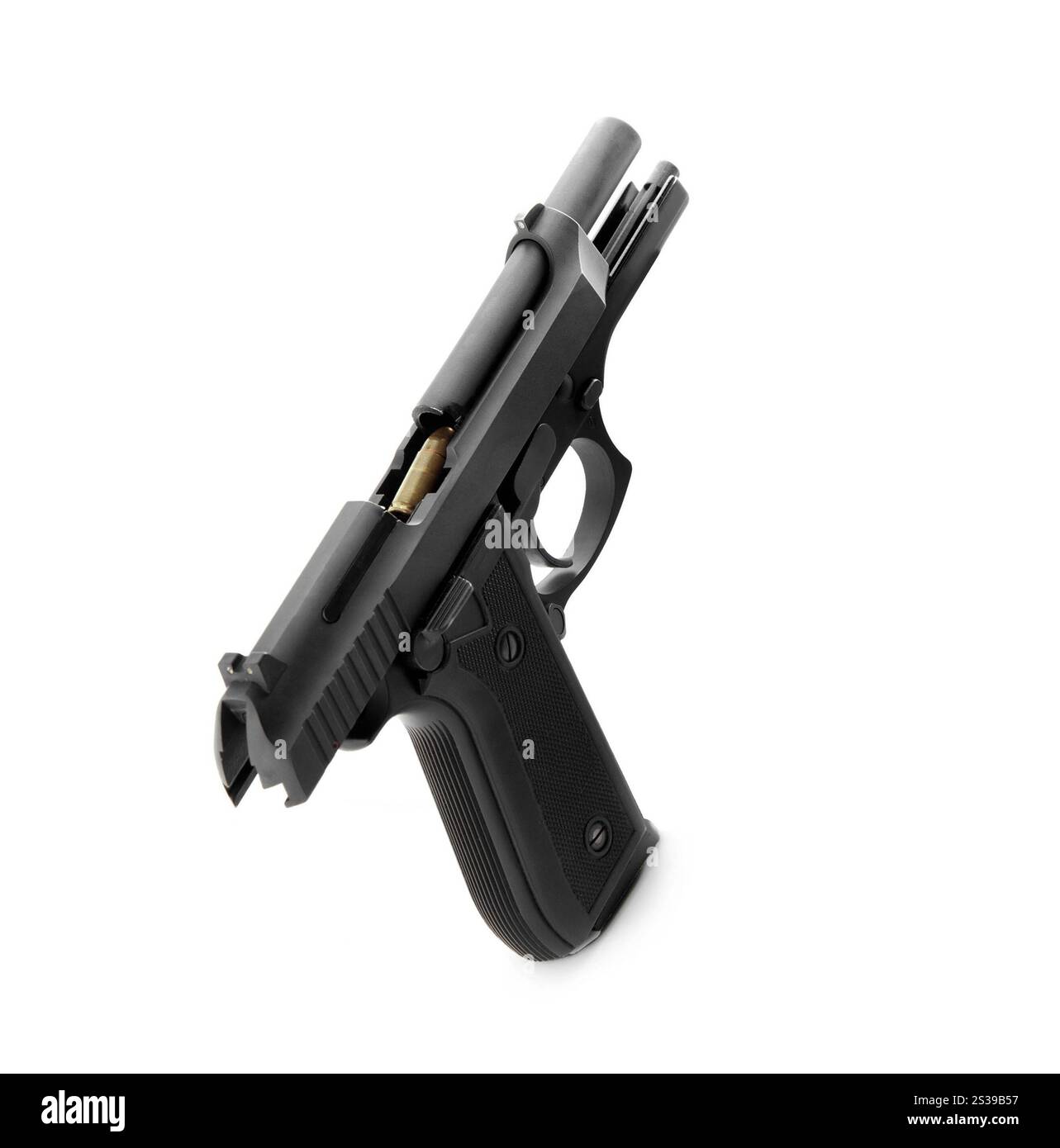 Handgun with loaded bullet isolated on white background. Handgun with ...