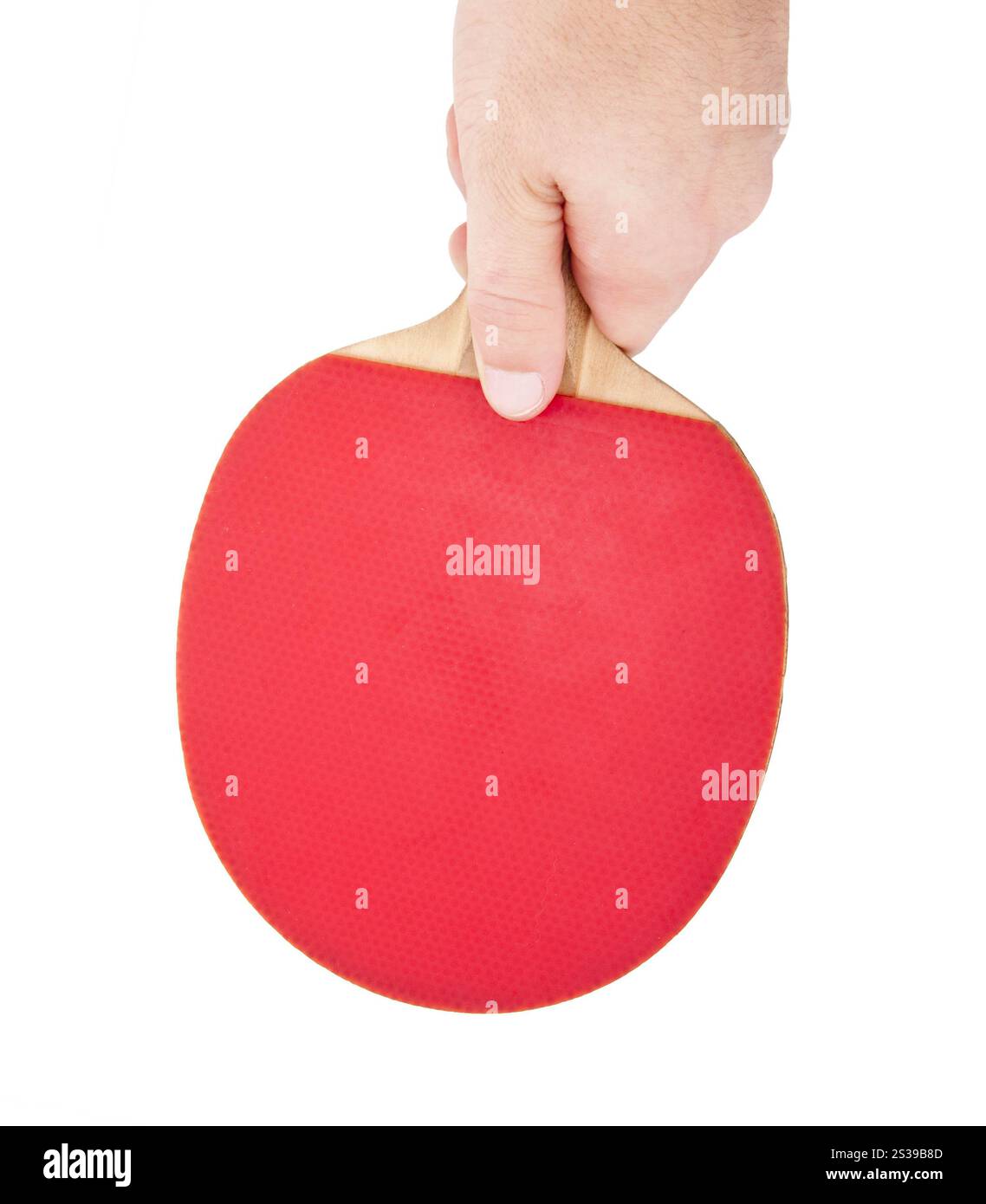 Red table tennis racket in the hand isolated on white background. Red ...