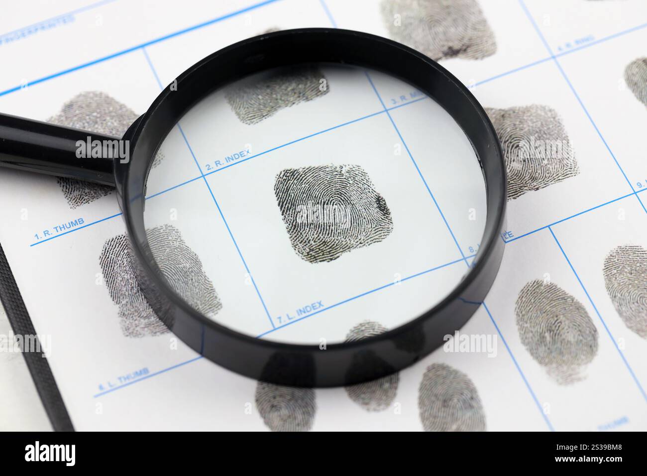Fingerprints card police form on A4 tablet lies on office table with ...