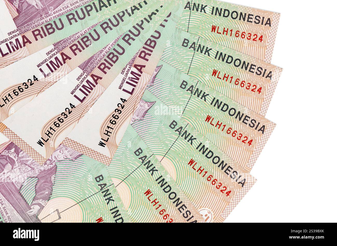 5000 Indonesian rupiah bills lies isolated on white background with ...