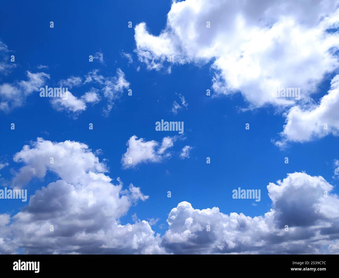 Clear blue sky texture and white fluffy cloud nature background. The ...