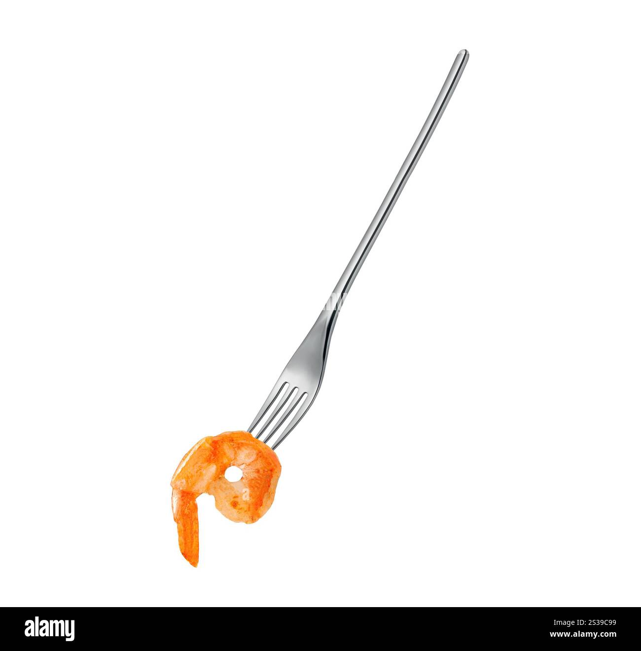 Shrimp on fork isolated on white background. Shrimp on fork Stock Photo ...