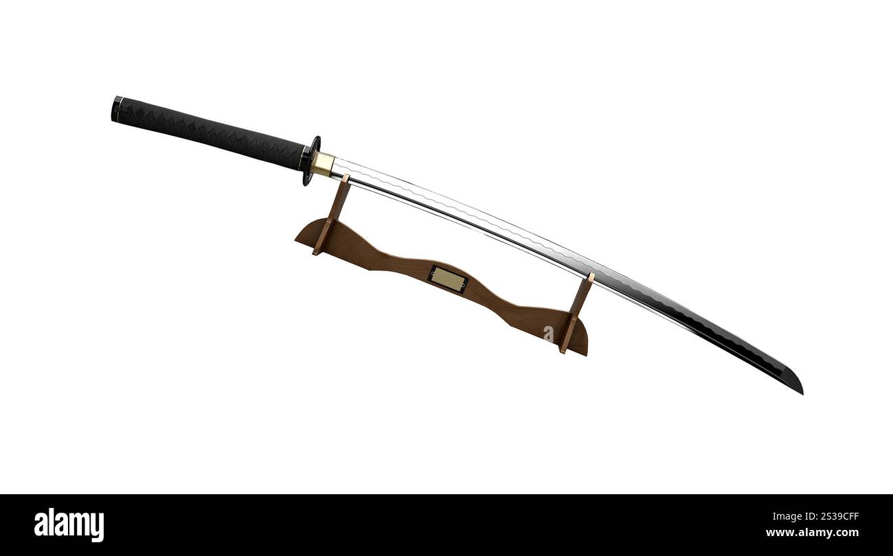 Samurai sword on a stand isolated on white background. Samurai sword on ...