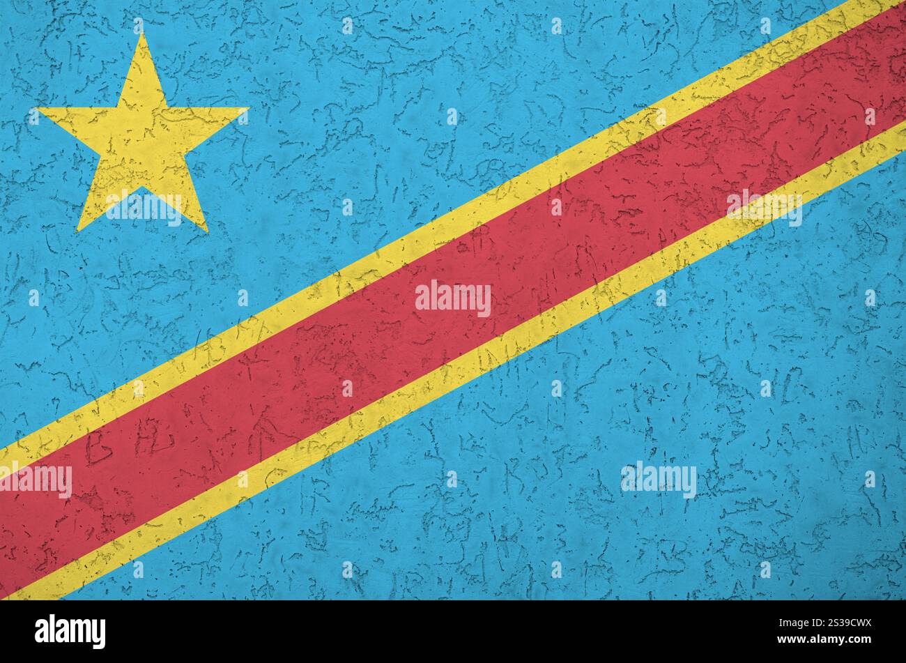 Democratic Republic of the Congo flag depicted in bright paint colors ...