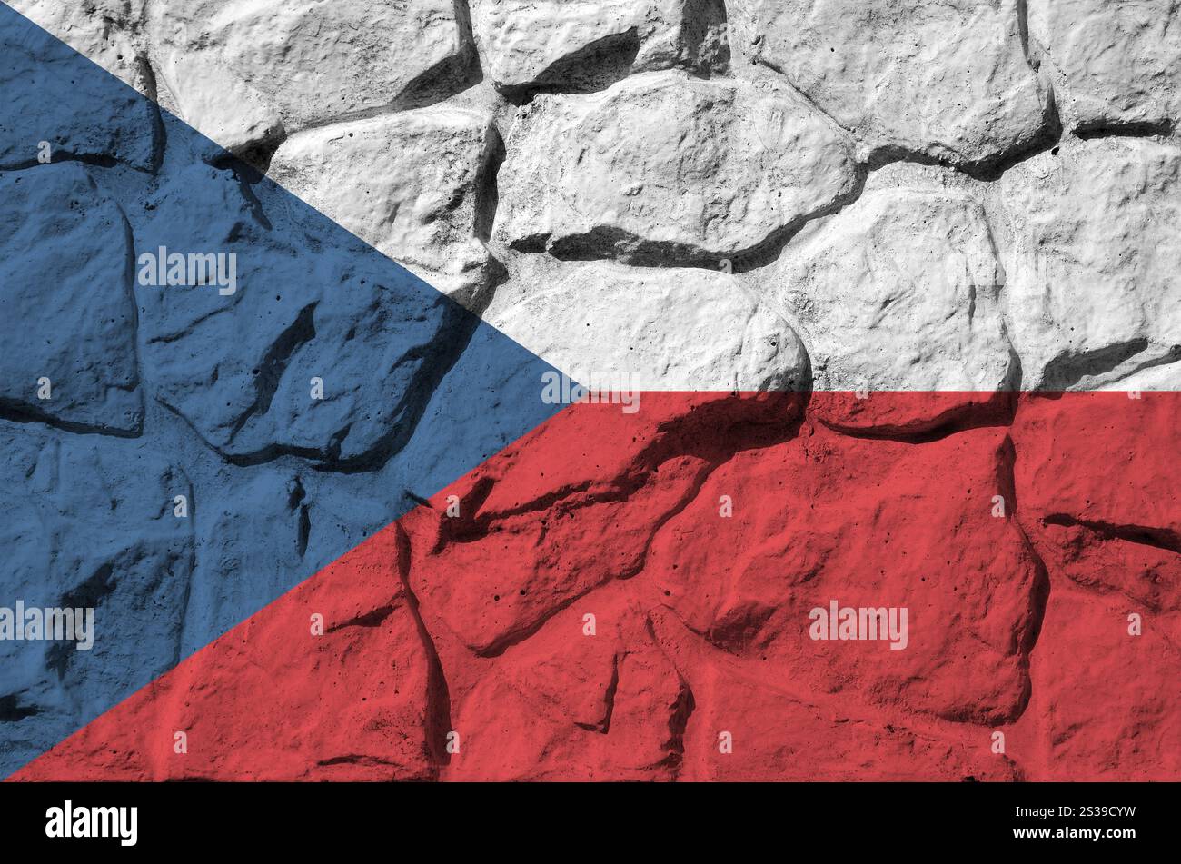 Czech flag depicted in paint colors on old stone wall close up ...
