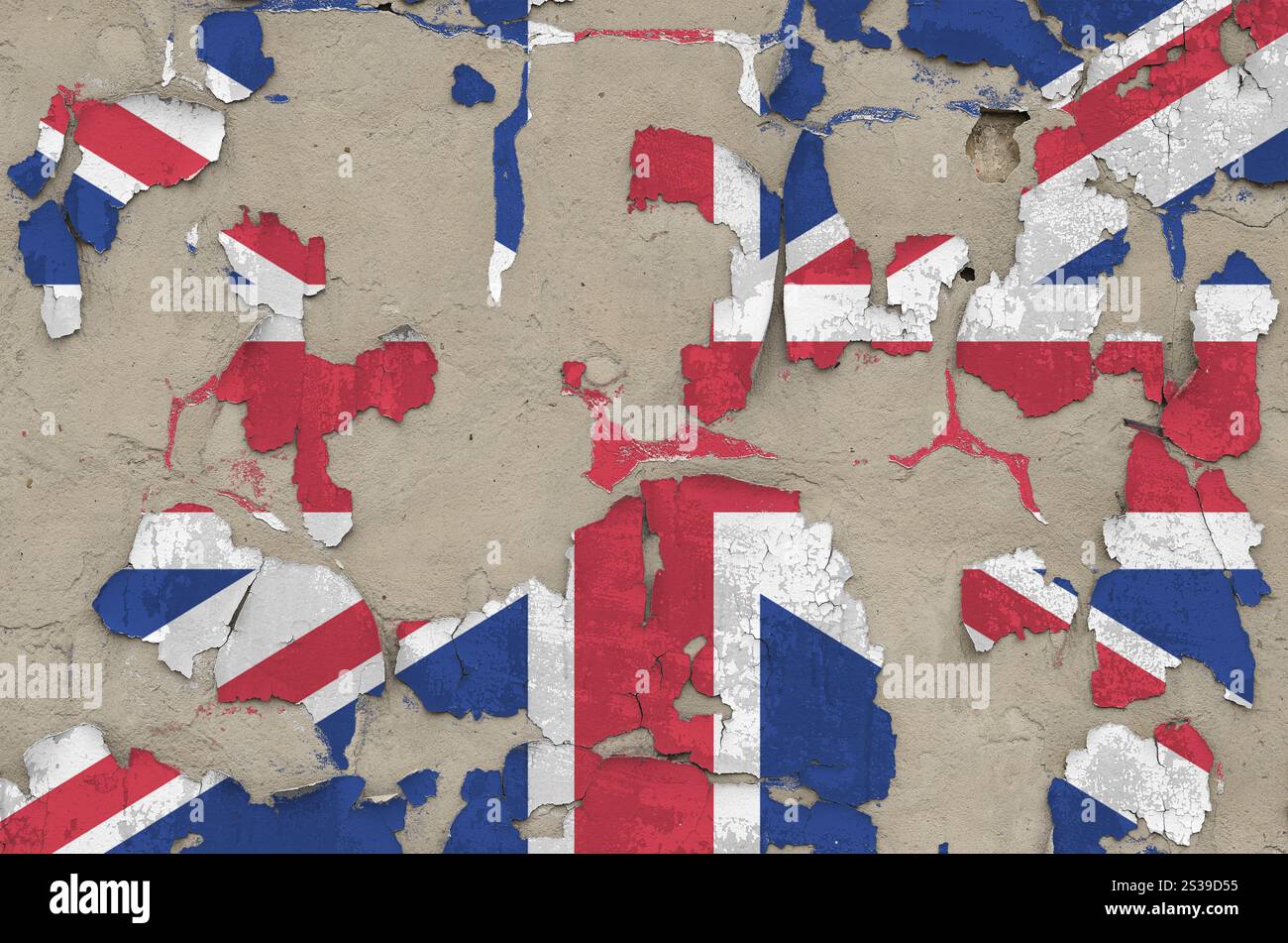 Great britain flag depicted in paint colors on old obsolete messy ...